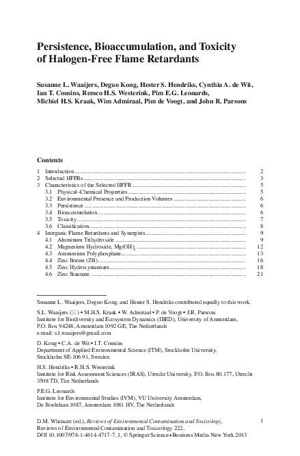 (PDF) Persistence, bioaccumulation, and toxicity of halogen-free flame ... (PDF) Persistence, bioaccumulation, and toxicity of halogen-free flame ...
