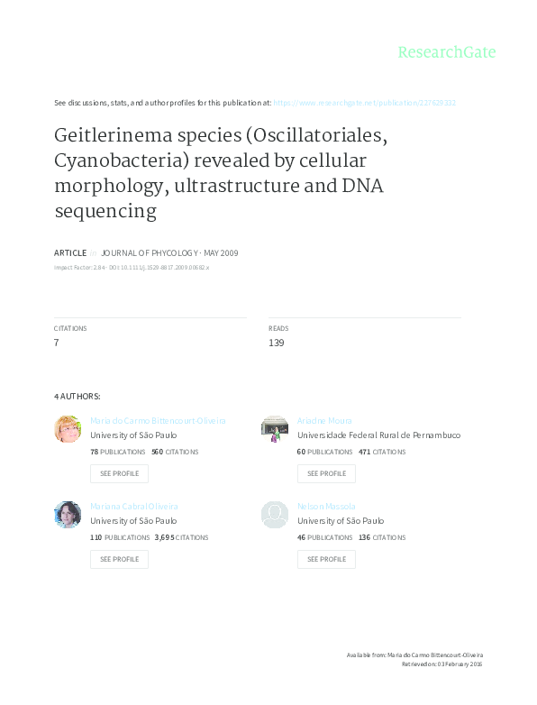 (PDF) GEITLERINEMA SPECIES (OSCILLATORIALES, CYANOBACTERIA) REVEALED BY ...
