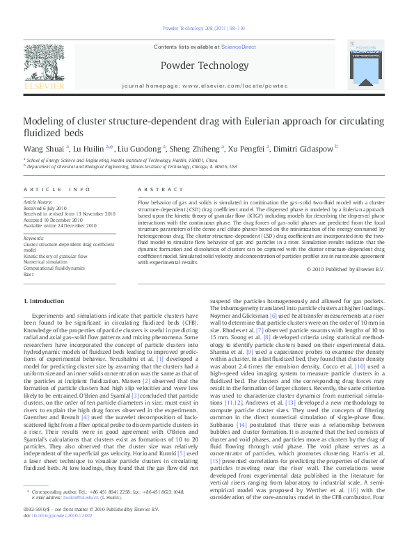 Pdf Modeling Of Cluster Structure Dependent Drag With Eulerian