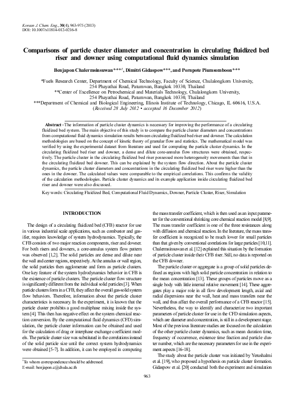 (PDF) Comparisons of particle cluster diameter and concentration in circulating fluidized bed ...
