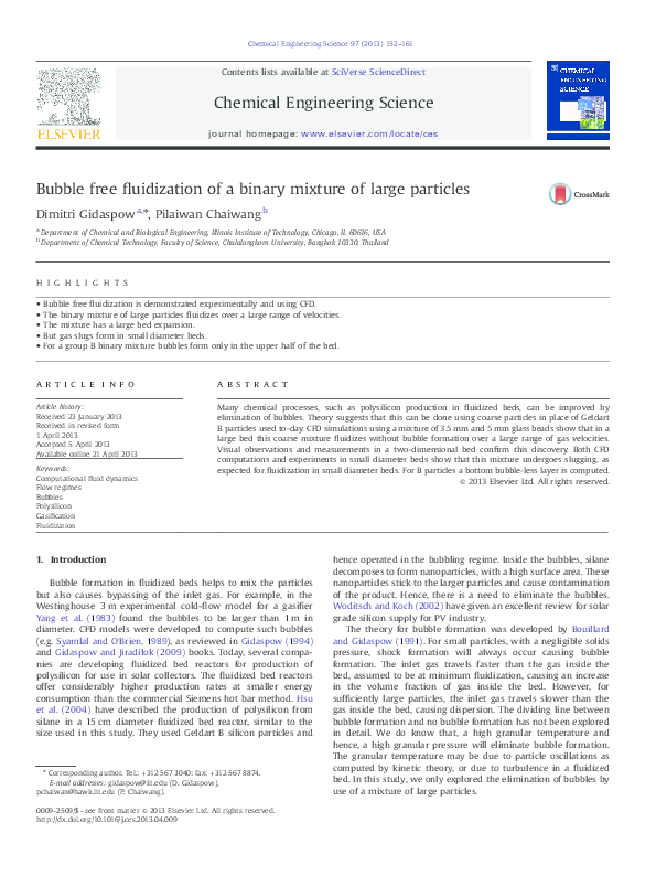 (PDF) Bubble free fluidization of a binary mixture of large particles