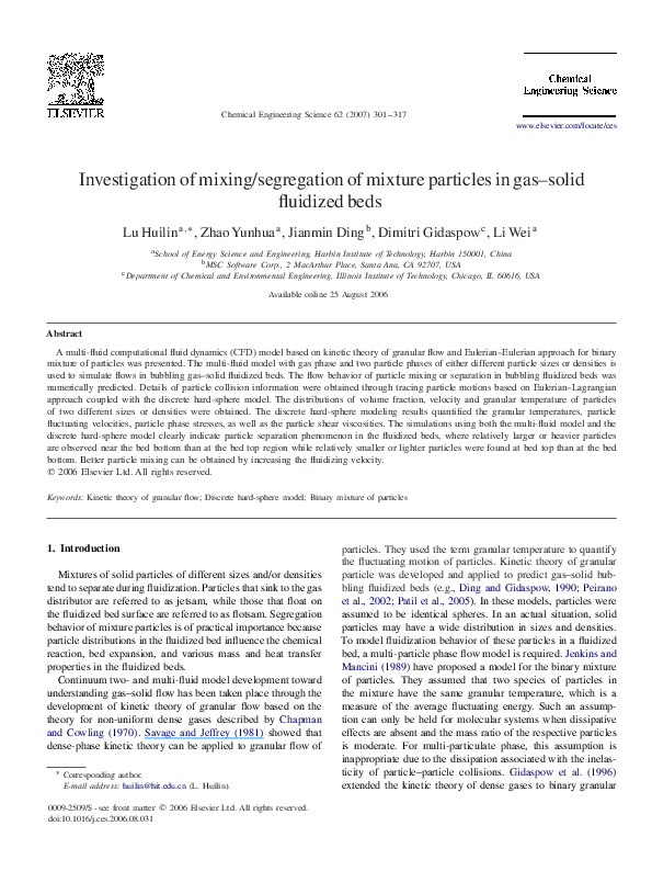 (PDF) Investigation of mixing/segregation of mixture particles in gas–solid fluidized beds
