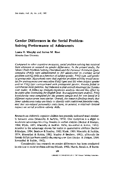 (PDF) Gender differences in the social problem-solving performance of ...