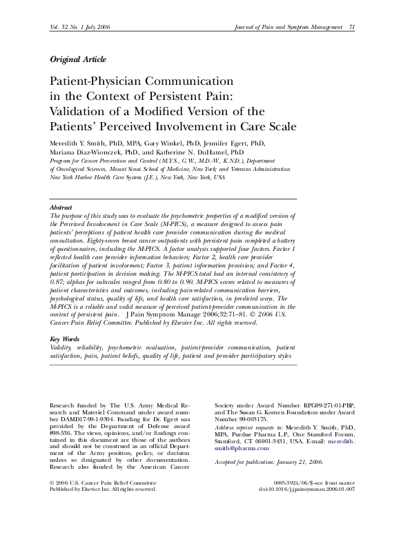(PDF) Patient-Physician Communication in the Context of Persistent Pain ...