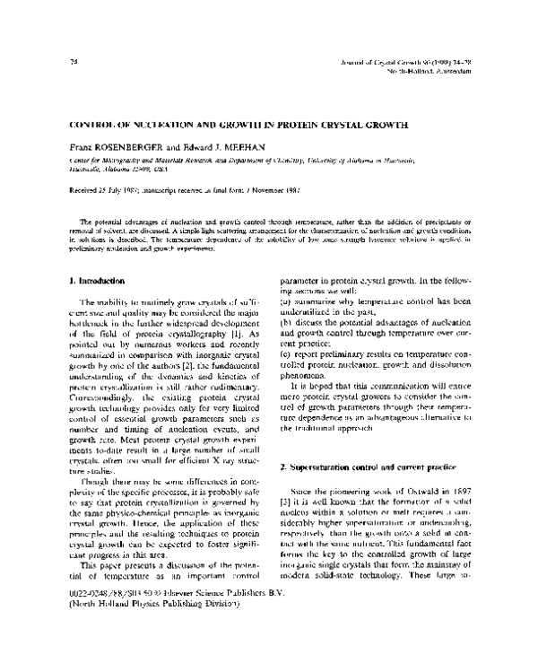 (PDF) Control of nucleation and growth in protein crystal growth
