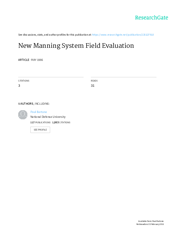 New manning system field evaluation