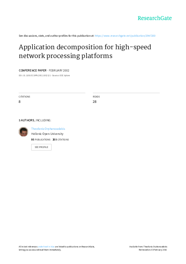 (PDF) Application decomposition for high-speed network processing platforms