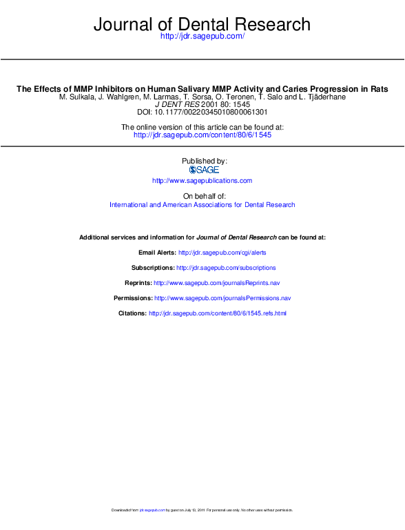 (PDF) The Effects of MMP Inhibitors on Human Salivary MMP Activity and ...