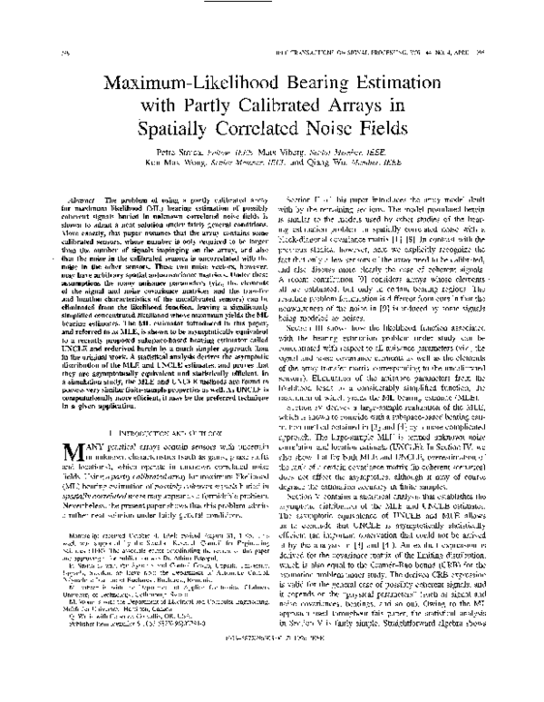 Pdf Maximum Likelihood Bearing Estimation With Partly Calibrated