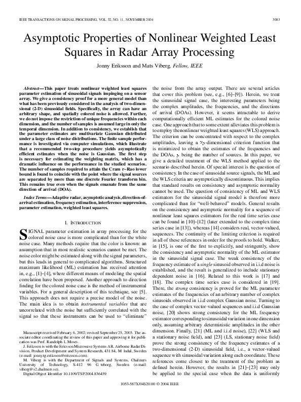 (PDF) Asymptotic Properties of Nonlinear Weighted Least Squares in Radar Array Processing
