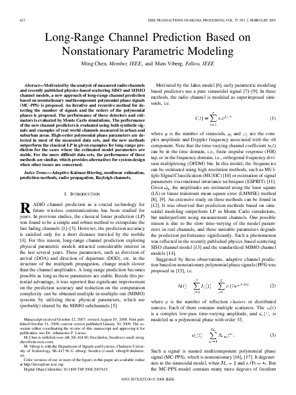 (PDF) Long-Range Channel Prediction Based on Nonstationary Parametric Modeling