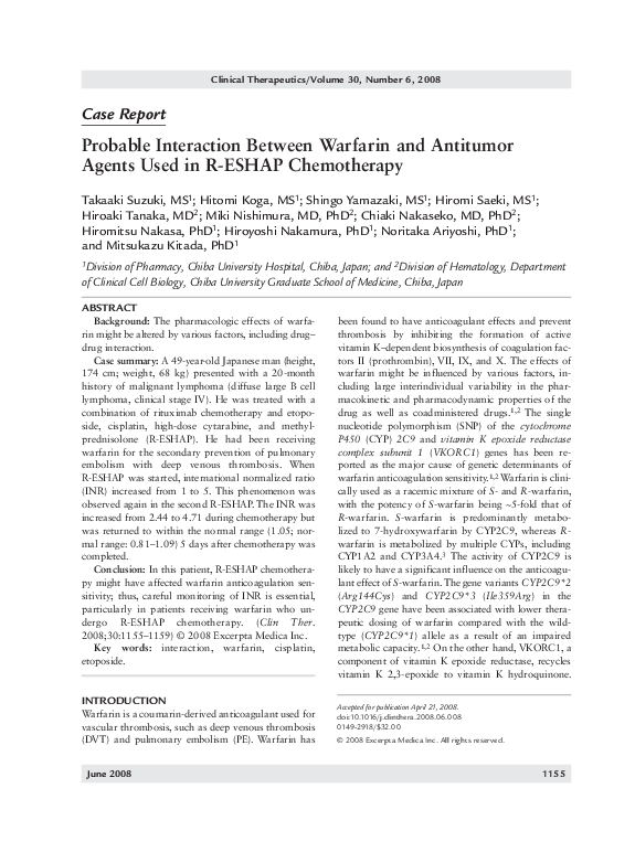 (PDF) Probable interaction between warfarin and antitumor agents used ...