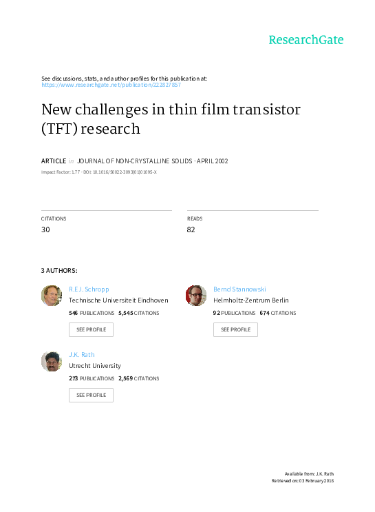 Pdf New Challenges In Thin Film Transistor Tft Research
