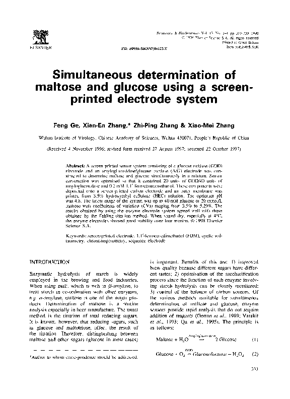 (PDF) Simultaneous determination of maltose and glucose using a screen ...
