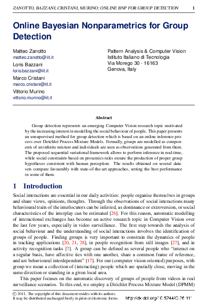 (PDF) Online Bayesian Nonparametrics for Group Detection