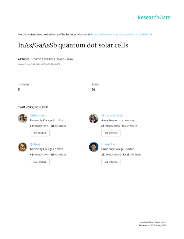 (PDF) Thin GaAsSb capping layers for improved performance of InAs/GaAs ...