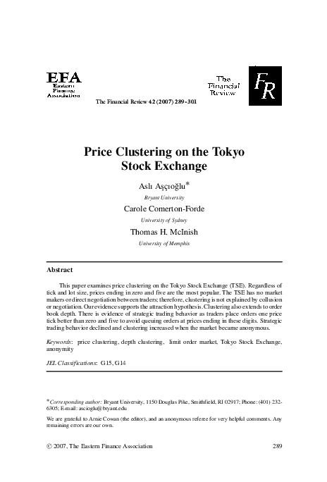 (PDF) Price Clustering on the Tokyo Stock Exchange