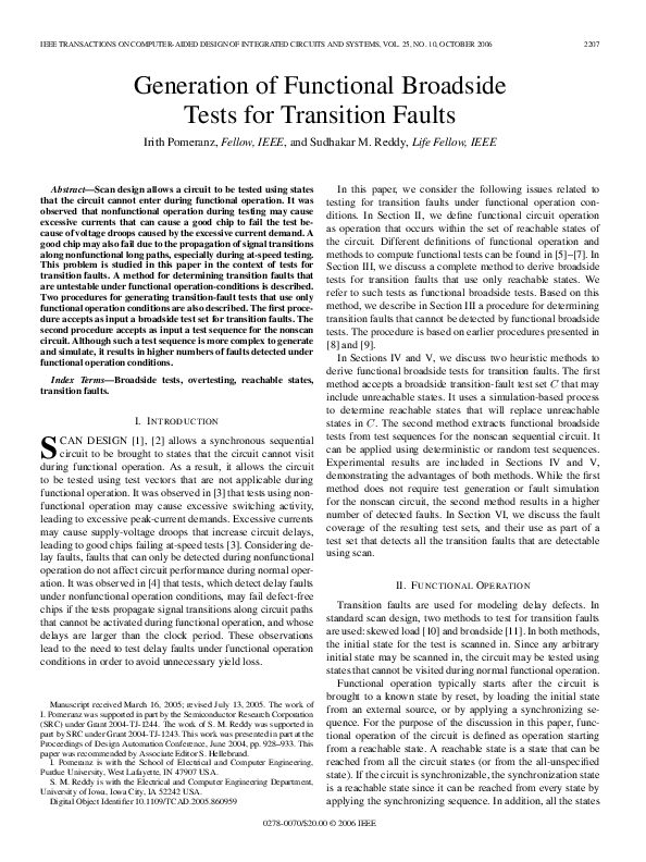Pdf Generation Of Functional Broadside Tests For Transition Faults