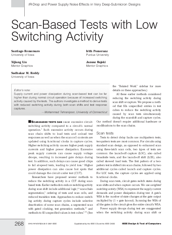 (PDF) Scan-Based Tests with Low Switching Activity | Sudhakar Reddy ...