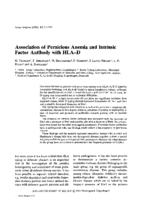 (PDF) Association of Pernicious Anemia and Intrinsic Factor Antibody ...