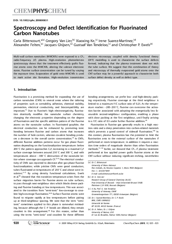 (PDF) Spectroscopy and Defect Identification for Fluorinated Carbon ...