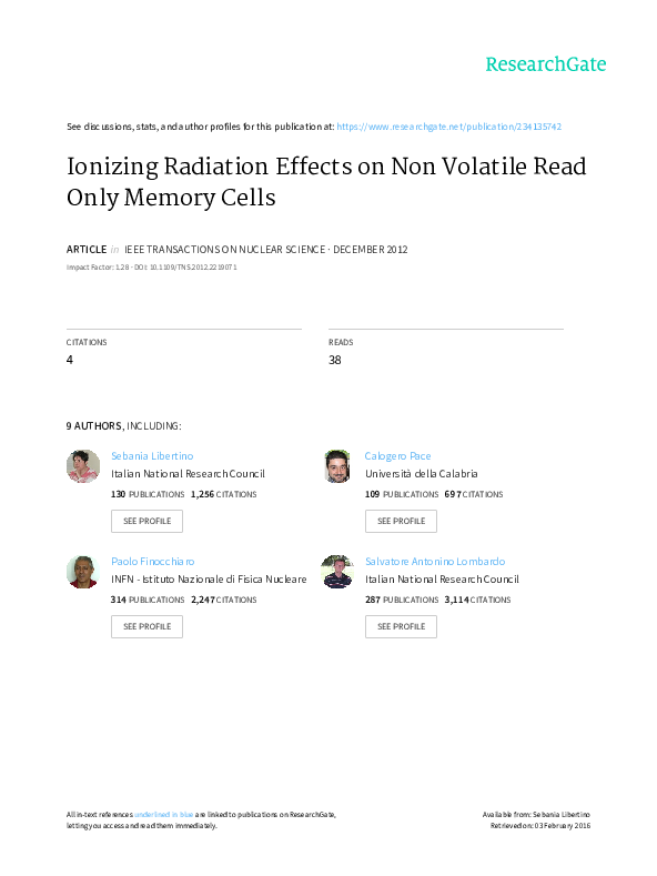 (PDF) Ionizing Radiation Effects on Non Volatile Read Only Memory Cells
