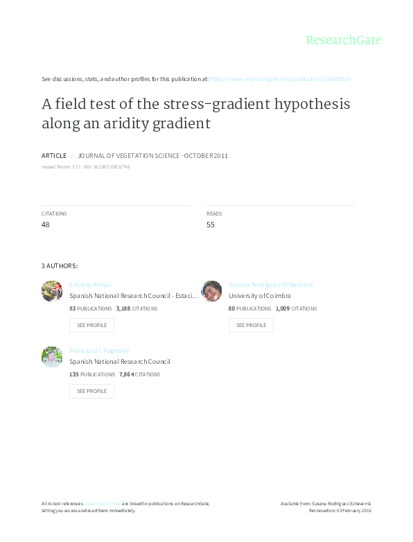 (PDF) A field test of the stress-gradient hypothesis along an aridity ...