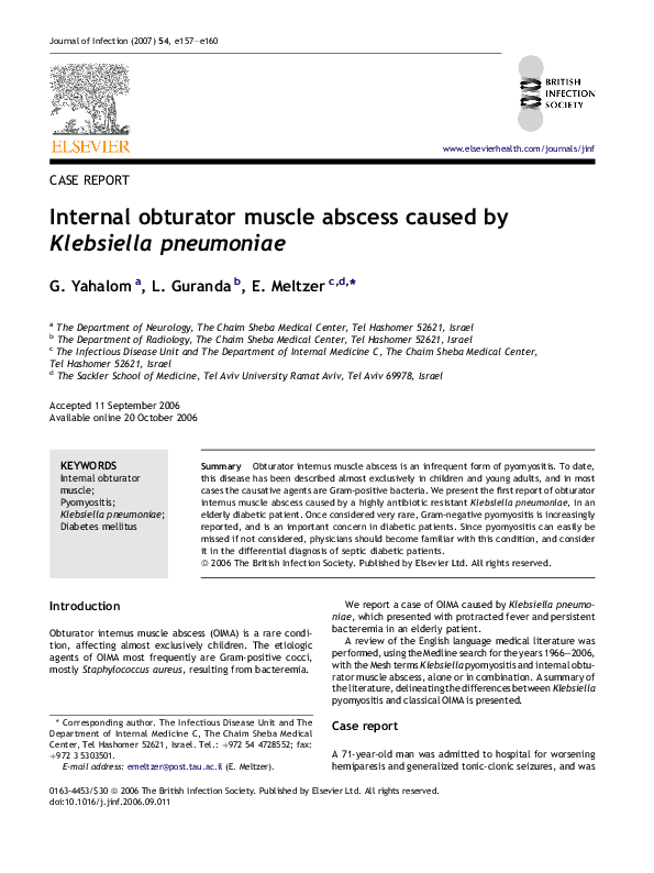 (PDF) Internal obturator muscle abscess caused by Klebsiella pneumoniae