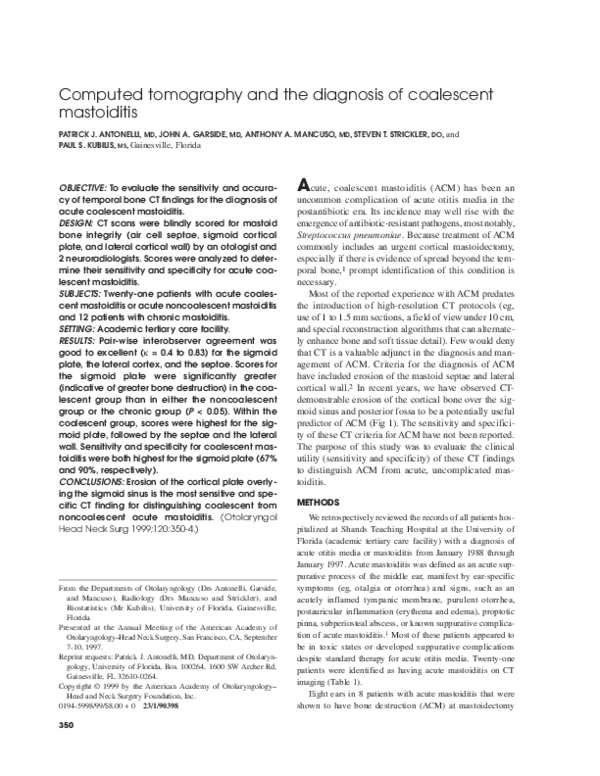 (PDF) Computed tomography and the diagnosis of coalescent mastoiditis☆☆☆