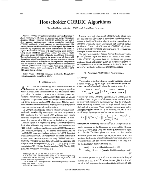 (PDF) Householder CORDIC algorithms
