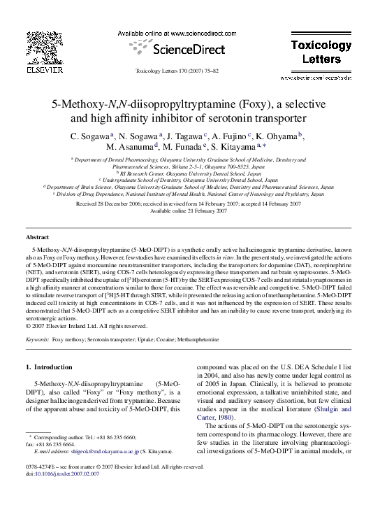 (PDF) 5-Methoxy-N,N-diisopropyltryptamine (Foxy), a selective and high ...
