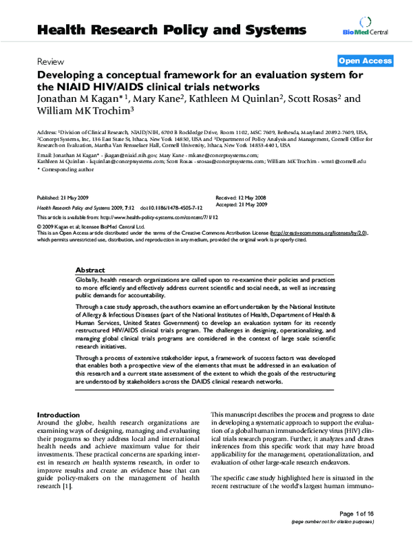 (PDF) Developing a conceptual framework for an evaluation system for ...