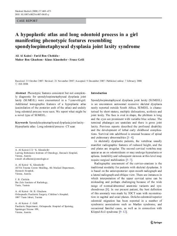 (PDF) A hypoplastic atlas and long odontoid process in a girl ...