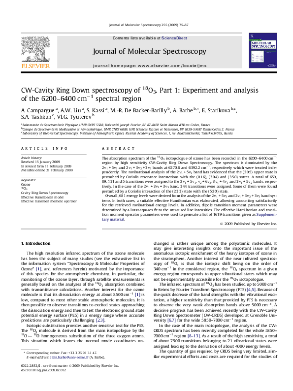 (PDF) CW-Cavity Ring Down spectroscopy of 18O3. Part 1: Experiment and ...