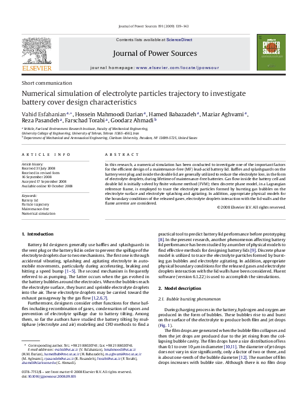 (PDF) Numerical simulation of electrolyte particles trajectory to investigate battery cover ...