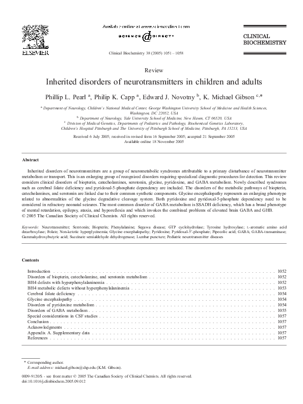 (PDF) Inherited disorders of neurotransmitters in children and adults