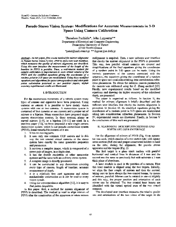 (PDF) Pseudo Stereo Vision System: modifications for accurate measurements in 3-D space using ...