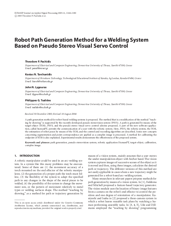 (PDF) Robot Path Generation Method for a Welding System Based on Pseudo ...