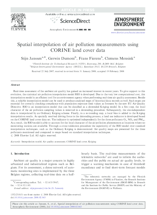 (PDF) Spatial interpolation of air pollution measurements using CORINE land cover data