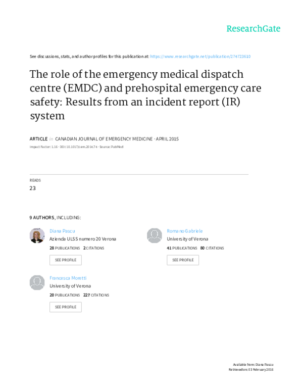 (PDF) The role of the emergency medical dispatch centre (EMDC) and ...