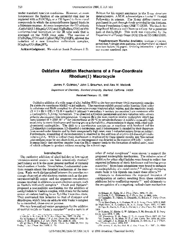 (PDF) Oxidative Addition Mechanisms of a Four-Coordinate Rhodium (I ...
