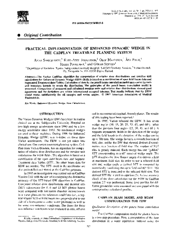 (PDF) Practical implementation of Enhanced Dynamic Wedge in the CadPlan ...
