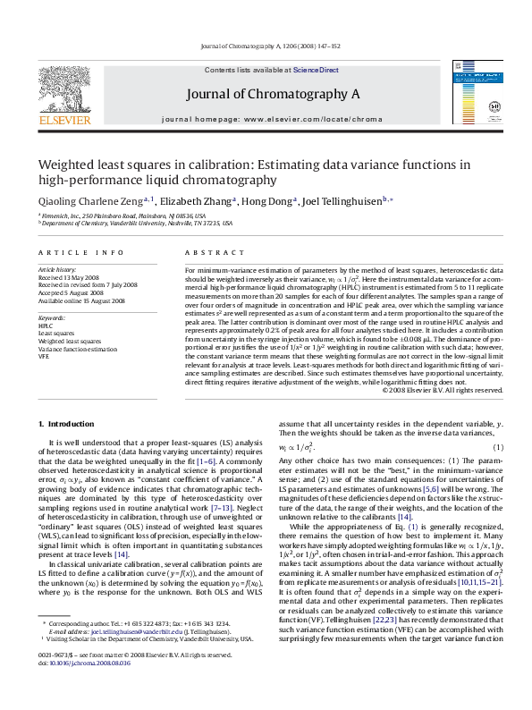 Pdf Weighted Least Squares In Calibration Estimating Data Variance