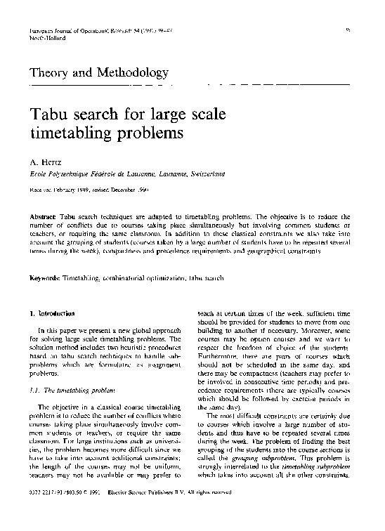 (PDF) Tabu search for large scale timetabling problems