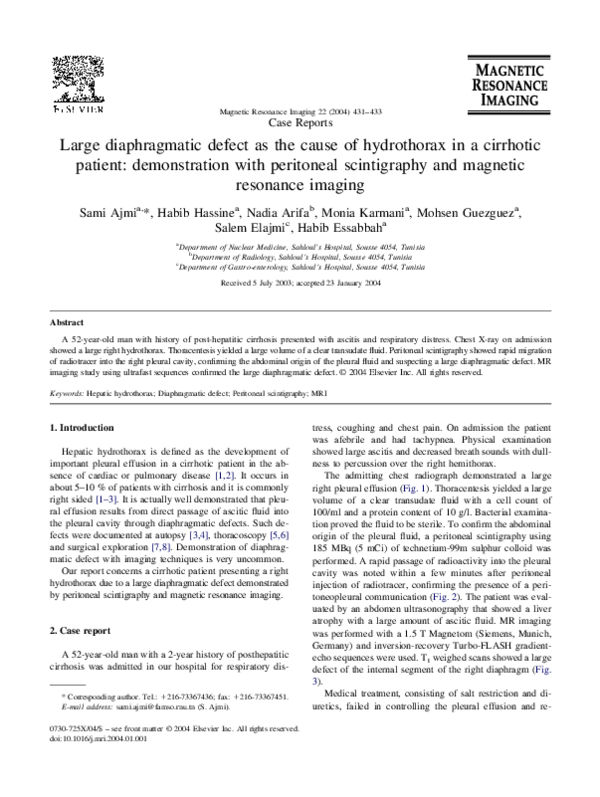 (PDF) Large diaphragmatic defect as the cause of hydrothorax in a ...