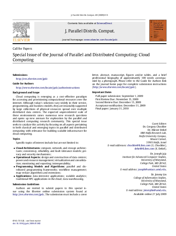 (PDF) Special issue of the Journal of Parallel and Distributed Computing (JDPC) on novel ...