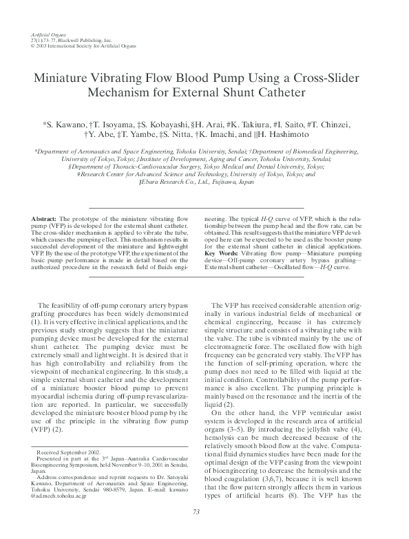 (PDF) Miniature Vibrating Flow Blood Pump Using a Cross-Slider ...