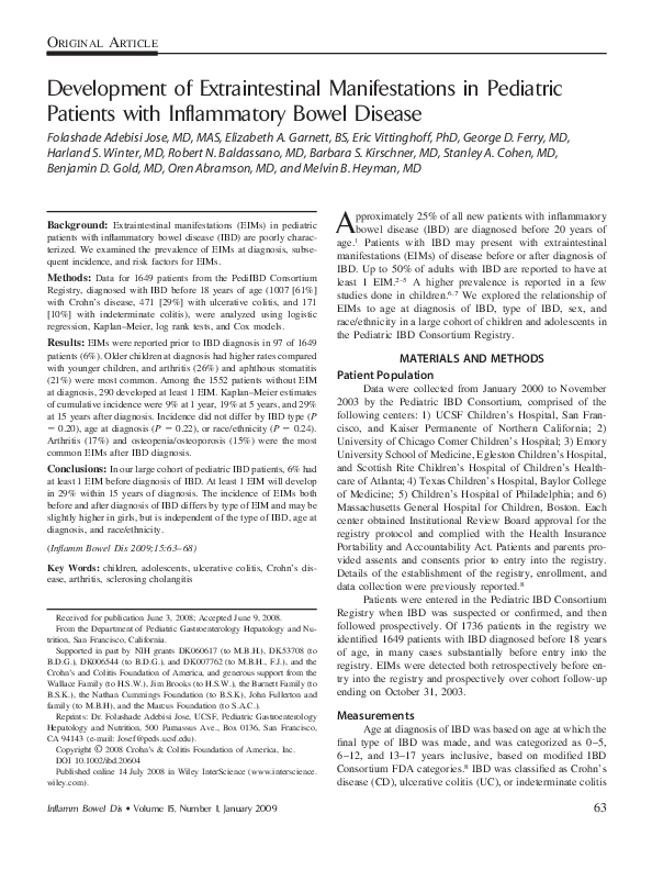 (PDF) Development of extraintestinal manifestations in pediatric ...