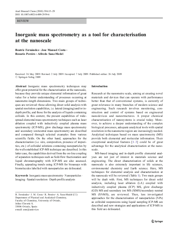 (PDF) Inorganic mass spectrometry as a tool for characterisation at the ...