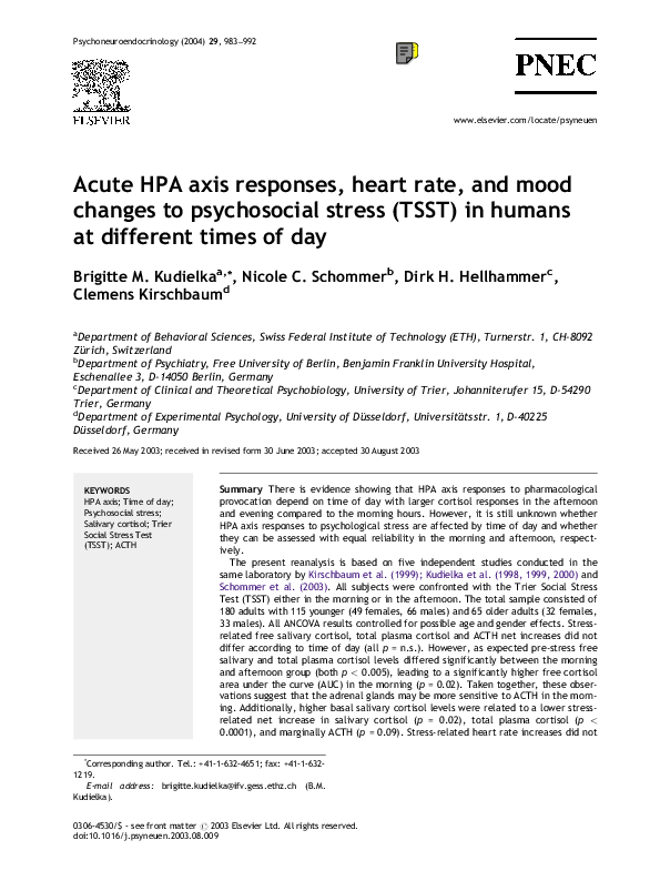 (PDF) Acute HPA axis responses, heart rate, and mood changes to ...